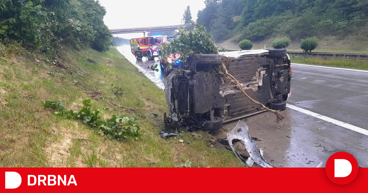 Hrozivá nehoda na dálnici D5. Auto vyletělo na mokru ze silnice až k lesu, kde vytrhlo strom